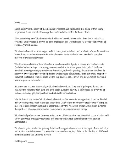 Biochem Notes Notes Biochemistry Is The Study Of The Chemical