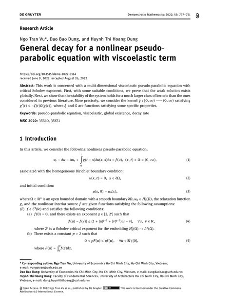 PDF General Decay For A Nonlinear Pseudo Parabolic Equation With Viscoelastic Term