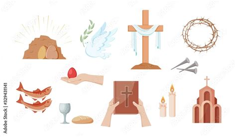 Religious Christian Symbols And Signs Set Icons Crown Of Thorns