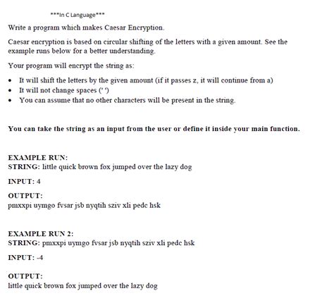 Solved In C Language Write A Program Which Makes Caesar