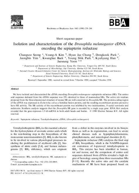pdf isolation and characterization of the drosophila melanogaster