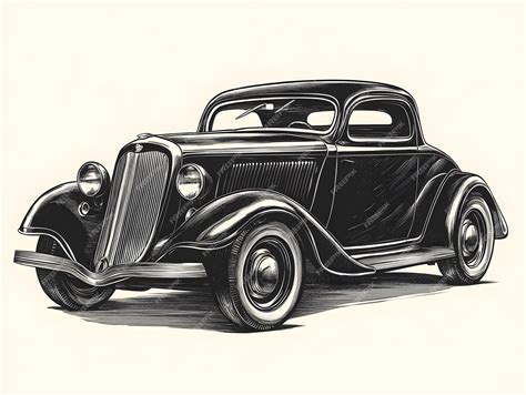 Detailed Line Art Illustration Of A 1930s Classic Openroof Car