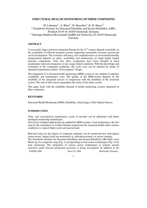 Pdf Structural Health Monitoring Of Fiber Composites