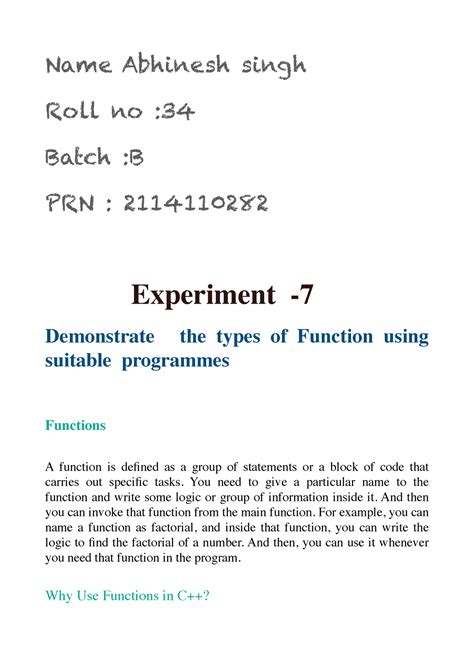 Exp OBJECT ORIENTED PROGRAMMING NOTES Name Abhinesh Singh Roll No Batch B PRN