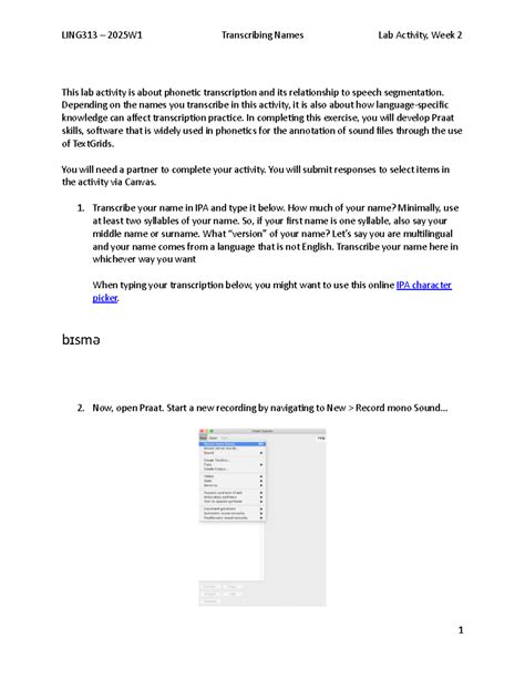 Ling313 2025w1 Week 2 Lab Activity Transcribing Names In Ipa Studocu