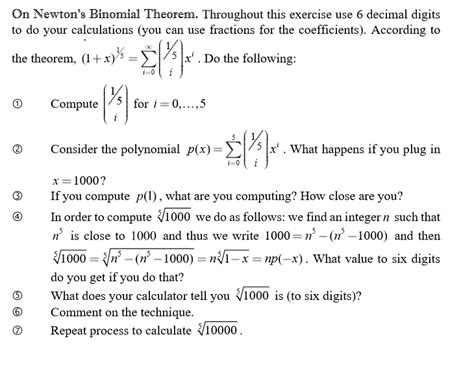 Solved On Newton S Binomial Theorem Throughout This Chegg