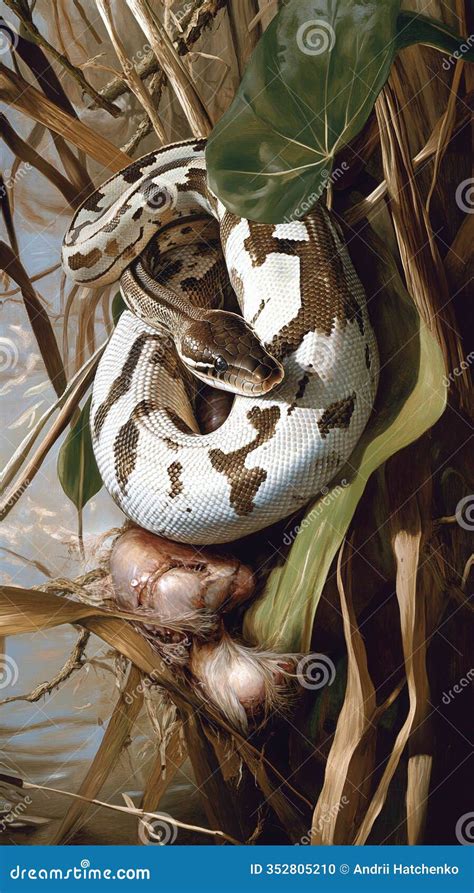 Detailed View Of An Invasive Burmese Python Wrapped Around Native Prey