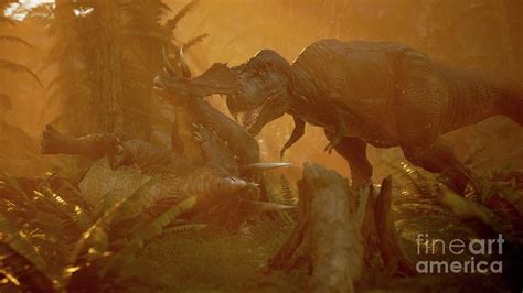 T Rex Hunting Triceratops Photograph By Richard Jonesscience Photo