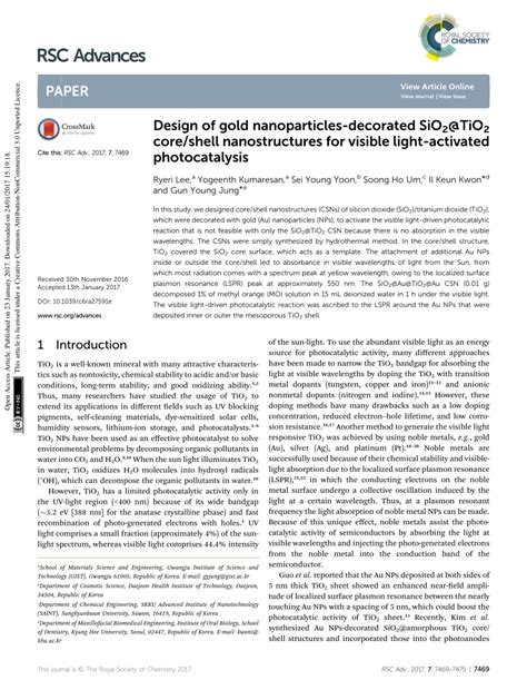 Pdf Design Of Gold Nanoparticles Decorated Sio 2 Tio 2 Coreshell Nanostructures For Visible