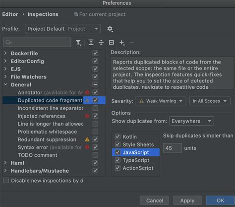 Inspection Analyze Duplicates Js Ts Html Xml Clion Documentation