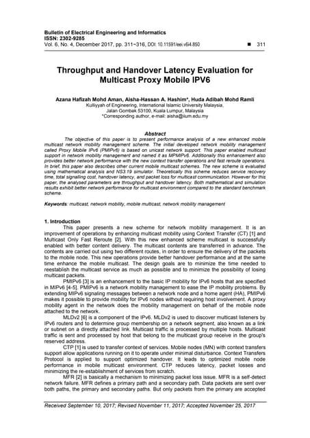 throughput and handover latency evaluation for multicast proxy mobile