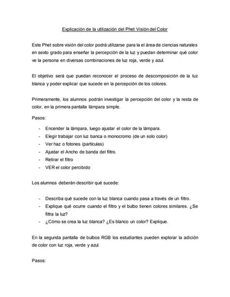 Explicación De Phet Visión Del Color Docx