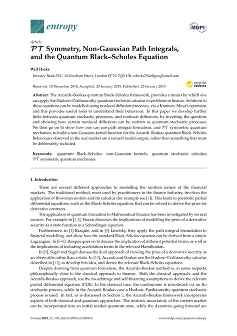 Pdf 𝒫𝒯 Symmetry Non Gaussian Path Integrals And The Quantum Blackscholes Equation