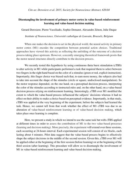Pdf Disentangling The Involvement Of Primary Motor Cortex In Value Based Reinforcement