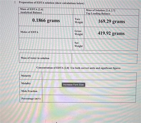 Solved 2 Preparation Of EDTA Solution Show Calculations Chegg Com