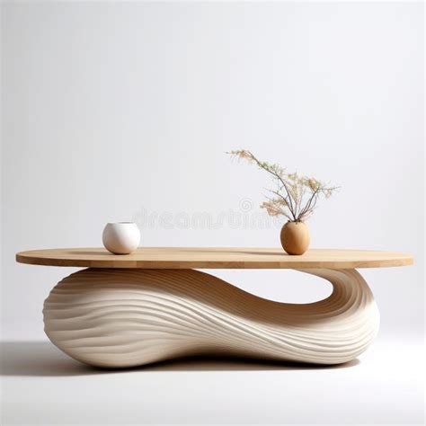 Wooden Coffee Table With Curved Base On Isolated Background Stylish