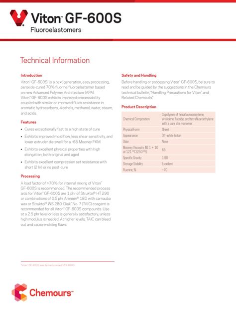 Viton Gf 600s Technical Information Pdf Fluorine Platinum