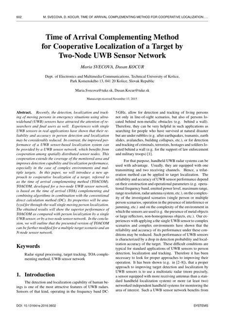 Pdf Time Of Arrival Complementing Method For Cooperative Localization