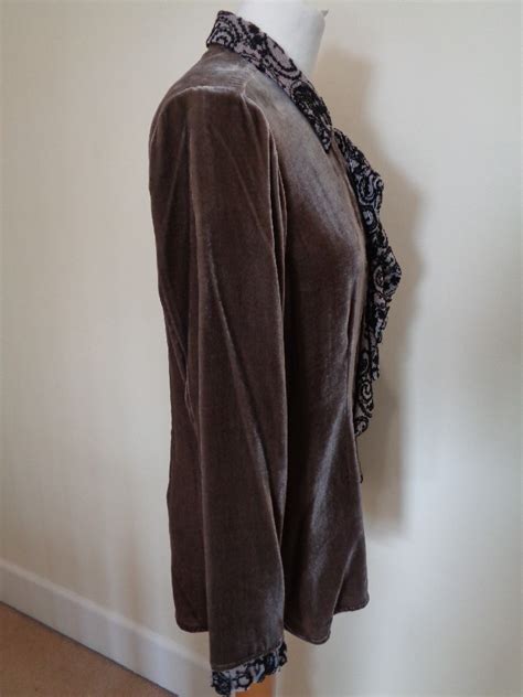 Patsy Seddon Brand New Shircket Seal Silk Blend Velvet Ruffle Shirt Jacket Size Small