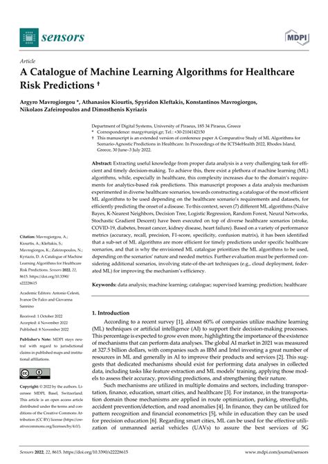 Pdf A Catalogue Of Machine Learning Algorithms For Healthcare Risk Predictions