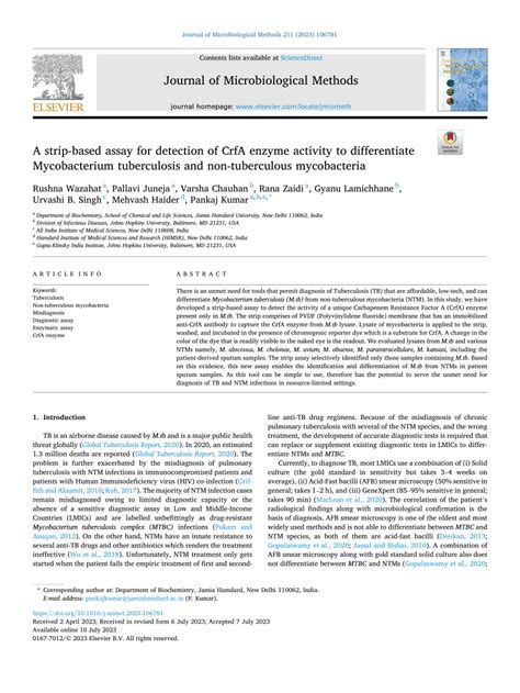 Pdf A Strip Based Assay For Detection Of Crfa Enzyme Activity To Differentiate Mycobacterium