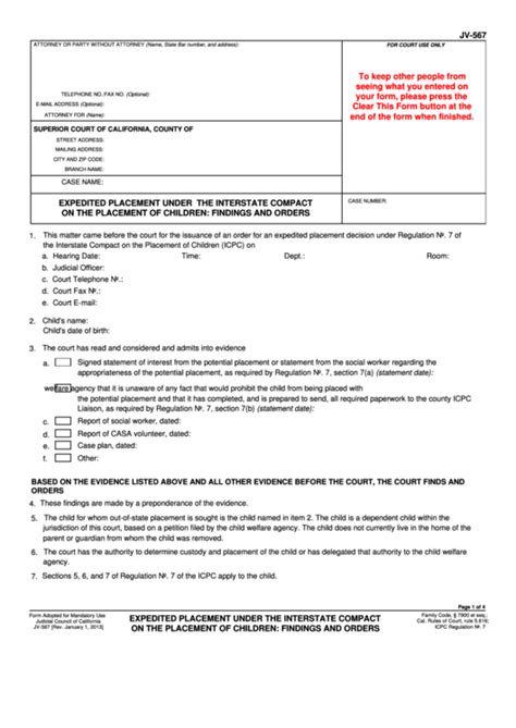 Fillable Expedited Placement Under The Interstate Compact Of Printable