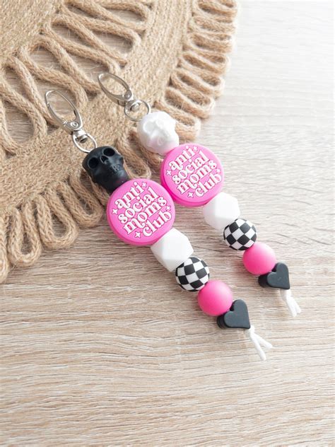 Keychains Mom Keychains Anti Social Moms Club Hot Pink Keychains