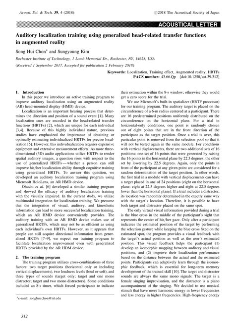 Pdf Auditory Localization Training Using Generalized Head Related Transfer Functions In