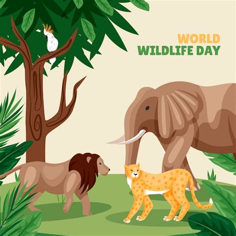 Free Vector Hand Drawn World Wildlife Illustration With Flora And Fauna
