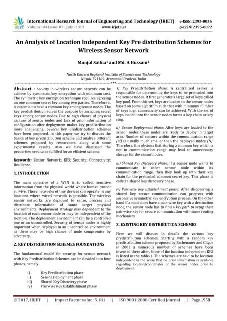 An Analysis Of Location Independent Key Predistribution Schemes For Wireless Sensor Network Pdf