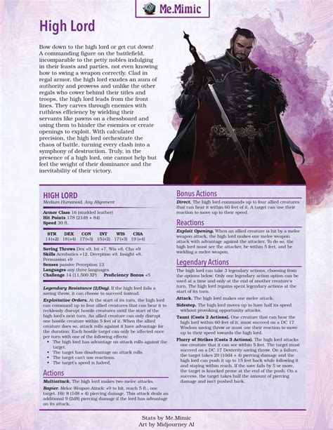 The High Lord A Legendary Cr 14 Humanoid Noble For High Level