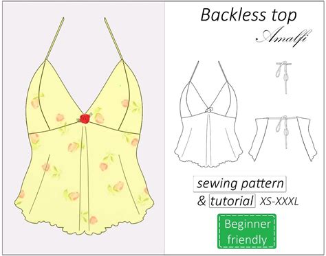 Top Pattern Amalfi Backless Halter Neck Top Sewing Pattern Pdf Y2k