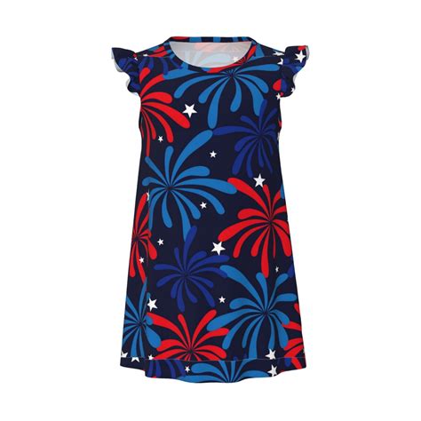 Xecao Red White Blue Fireworks Nightgowns For Girls Elegant Princess Pajama Dresses For Sweet
