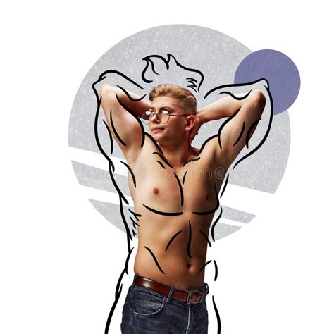Contemporary Art Collage Creative Design With Young Man Posing
