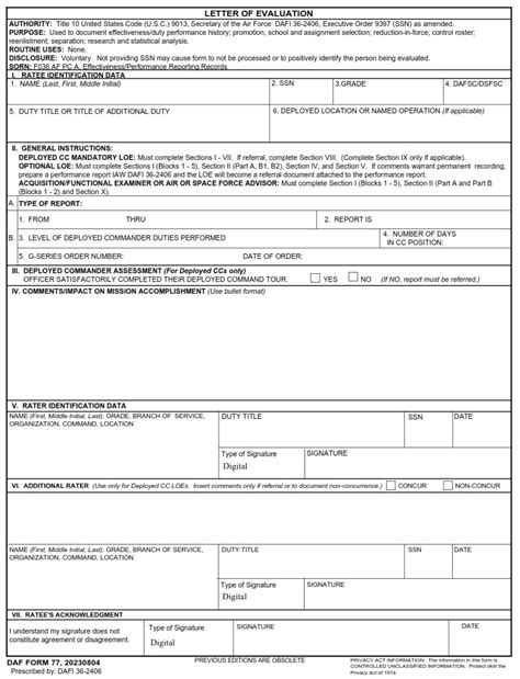 Af Form 77 Letter Of Evaluation Af Forms