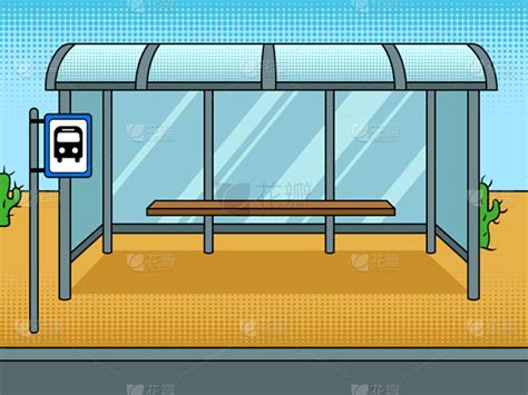 公共汽车站波普风卡通巴士分离着色华丽的概念漫画书图像