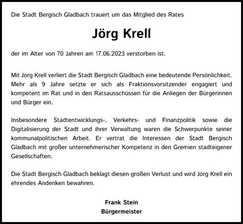 Traueranzeigen Von Jörg Krell Wirtrauern