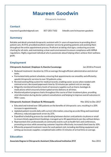 Chiropractic Assistant Resume Cv Example And Writing Guide