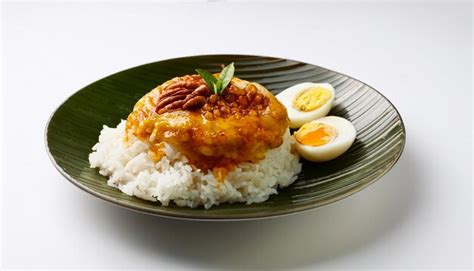 Malaysian Food Nasi Lemak On White Background Isolated Premium Ai