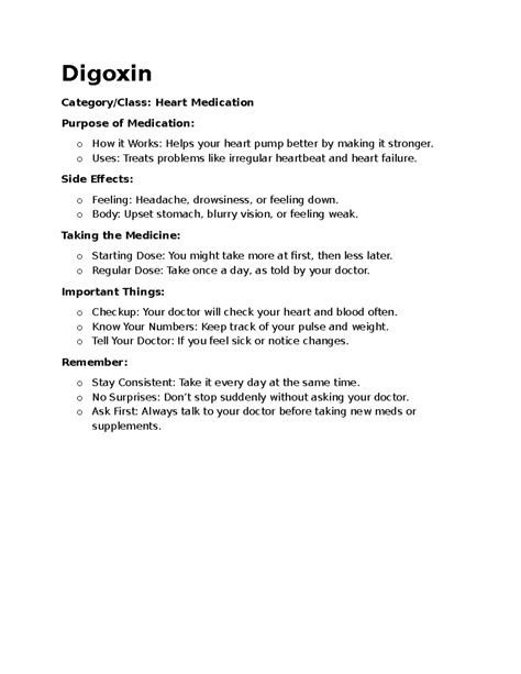 Medication Cards Digoxin Categoryclass Heart Medication Purpose Of