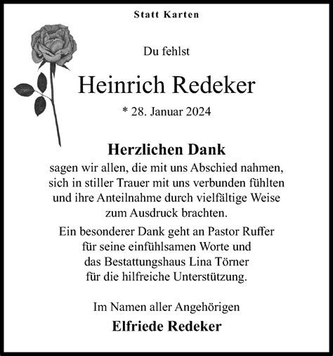 Traueranzeigen Von Heinrich Redeker Trauer Mt De