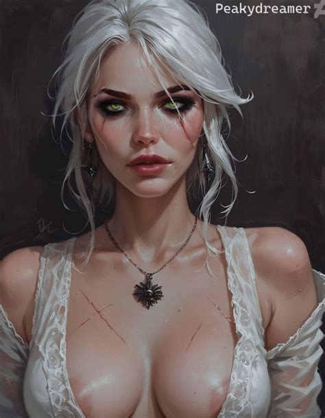Rule 34 Ai Generated Breasts Ciri Collar Female Green Eyes Light Skinned Female Looking At