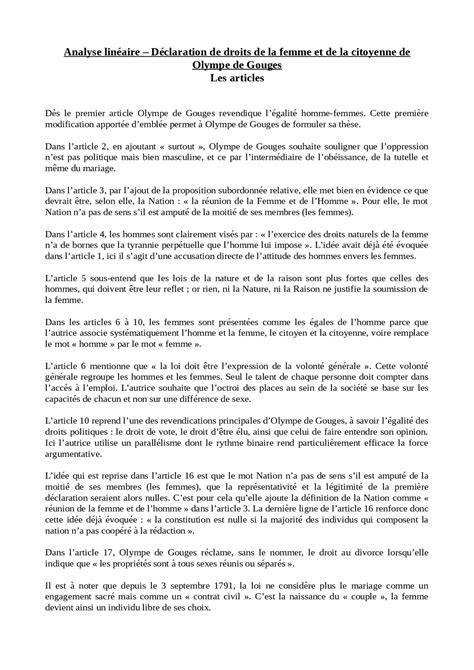 Analyse Linéaire Les Articles De La Déclaration Olympe De Gouges Maturité Tests Effectués