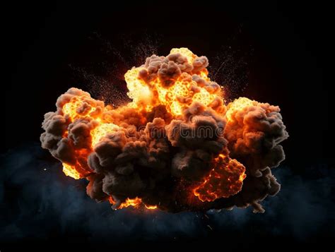 Massive Explosion With Fiery Clouds Against A Dark Background Stock