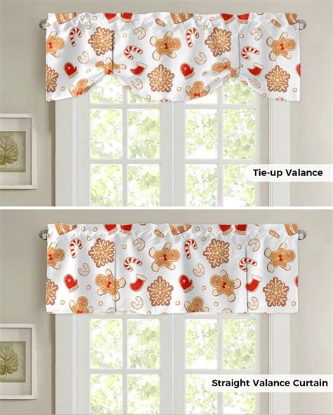 Christmas Poinsettia Gingerbread Man Window Curtain For Living Room