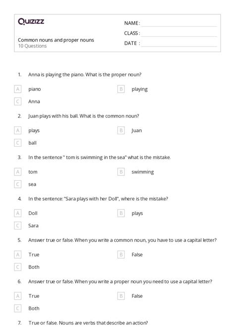 50 Nouns Worksheets For 3rd Class On Quizizz Free And Printable