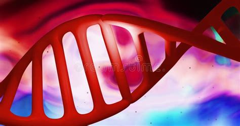 Red Dna Strand Over Colourful Waves And Processing Data Stock Footage
