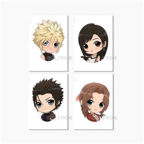 Chibi Portrait Collection Final Fantasy Vii Cloud Aerith Tifa Zack Collectible Mini Print