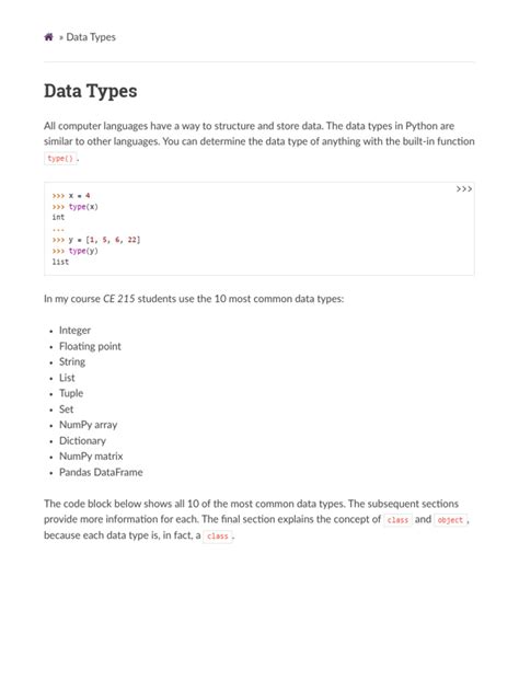 Data Types Ce 215 Python Notes 001 Documentation Pdf Teaching
