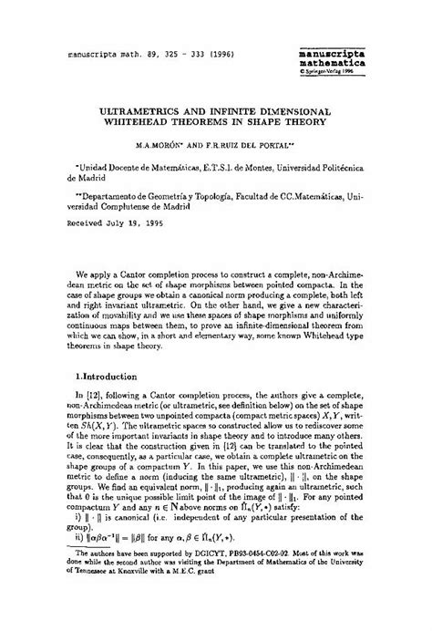 Pdf Ultrametrics And Infinite Dimensional Whitehead Theorems In Shape